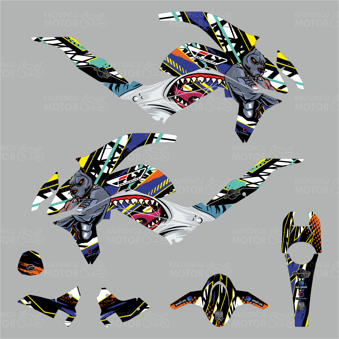 CF Moto NK 250 Sticker Set Shark & Dog Design Renkli | Kalyoncu Motor