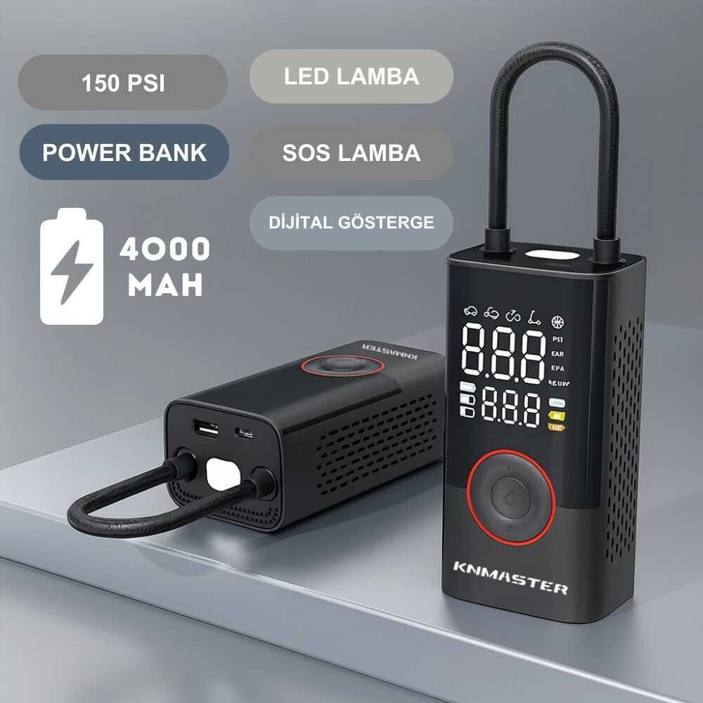 Knmaster LP 200 – 150 PSI Dijital Göstergeli Şarjlı Hava Pompası ...